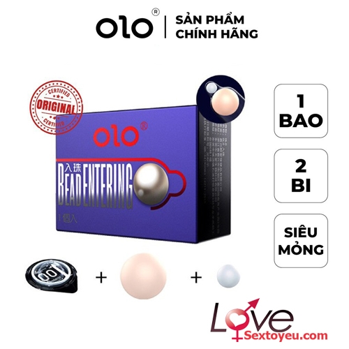 Bao cao su Olo siêu mỏng có 2 hạt bi 3cm và 1.5cm giúp tăng kích thước